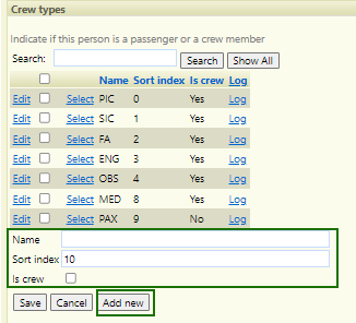 Add or Edit Crew types (Administration) – FBO One Helpdesk